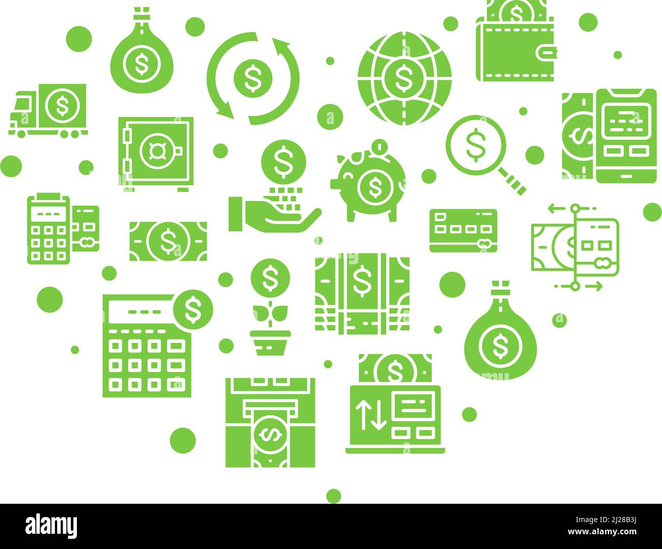 Money and Banking colored icons set in a heart shape. Credit Card ...