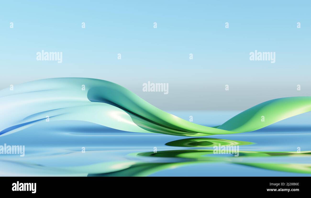 Wind glass ribbon on water. abstract wallpaper for banner. 3d rendering ...