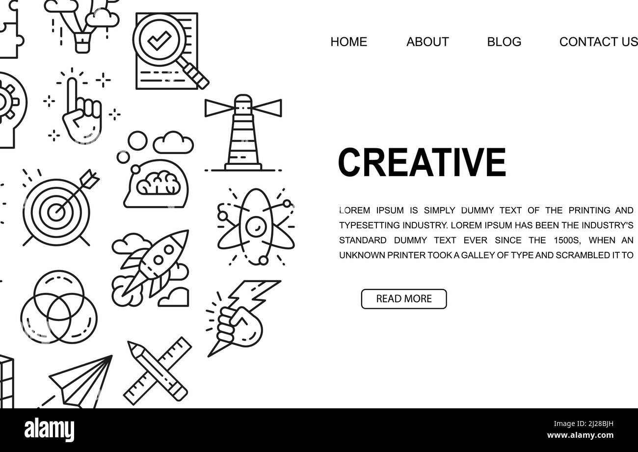 Creative landing page template in line style. Innovation, startup ...