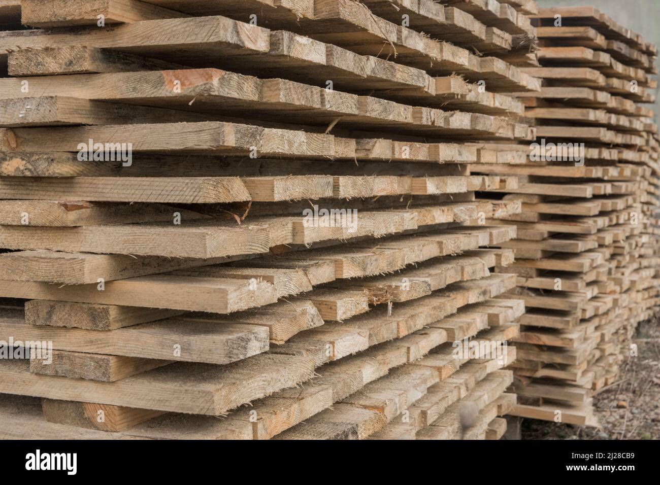 Wood stack storage of timber materials and lumber pile industry Stock ...
