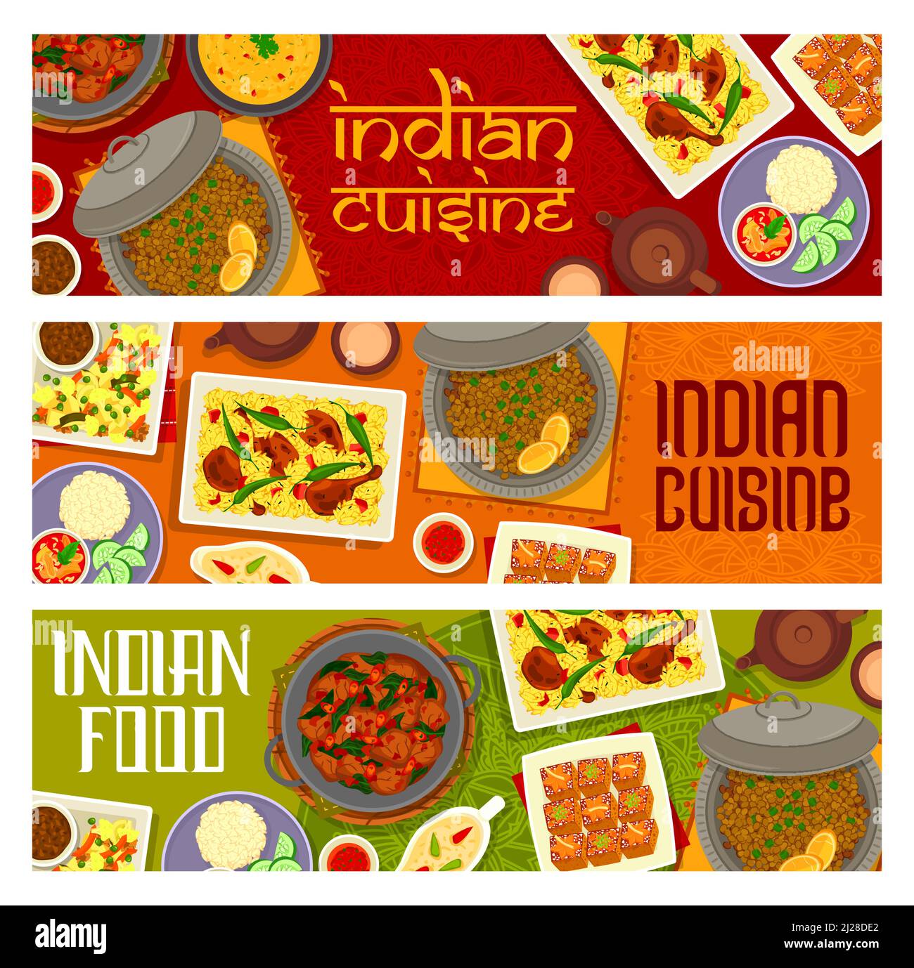 Indian cuisine meals, restaurant menu dishes banner. White gravy ...