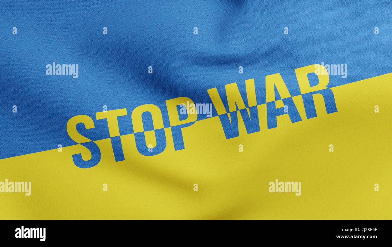 National flag of Ukraine STOP WAR waving 3D Render, Ukrainian Peoples ...