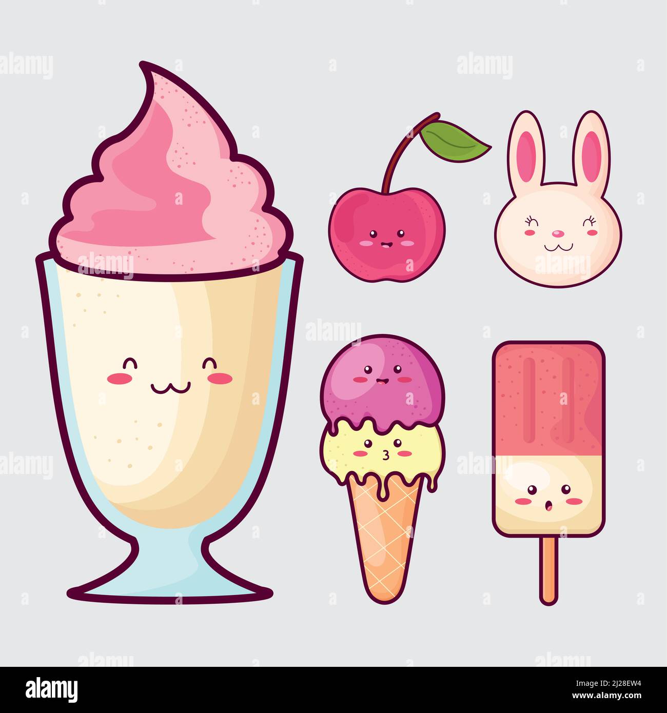 five kawaii desserts icons Stock Vector Image & Art - Alamy