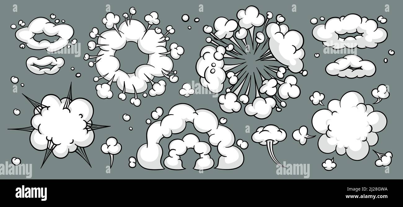 Comic cloud or smoke, cartoon vector motion effects, and explosions ...