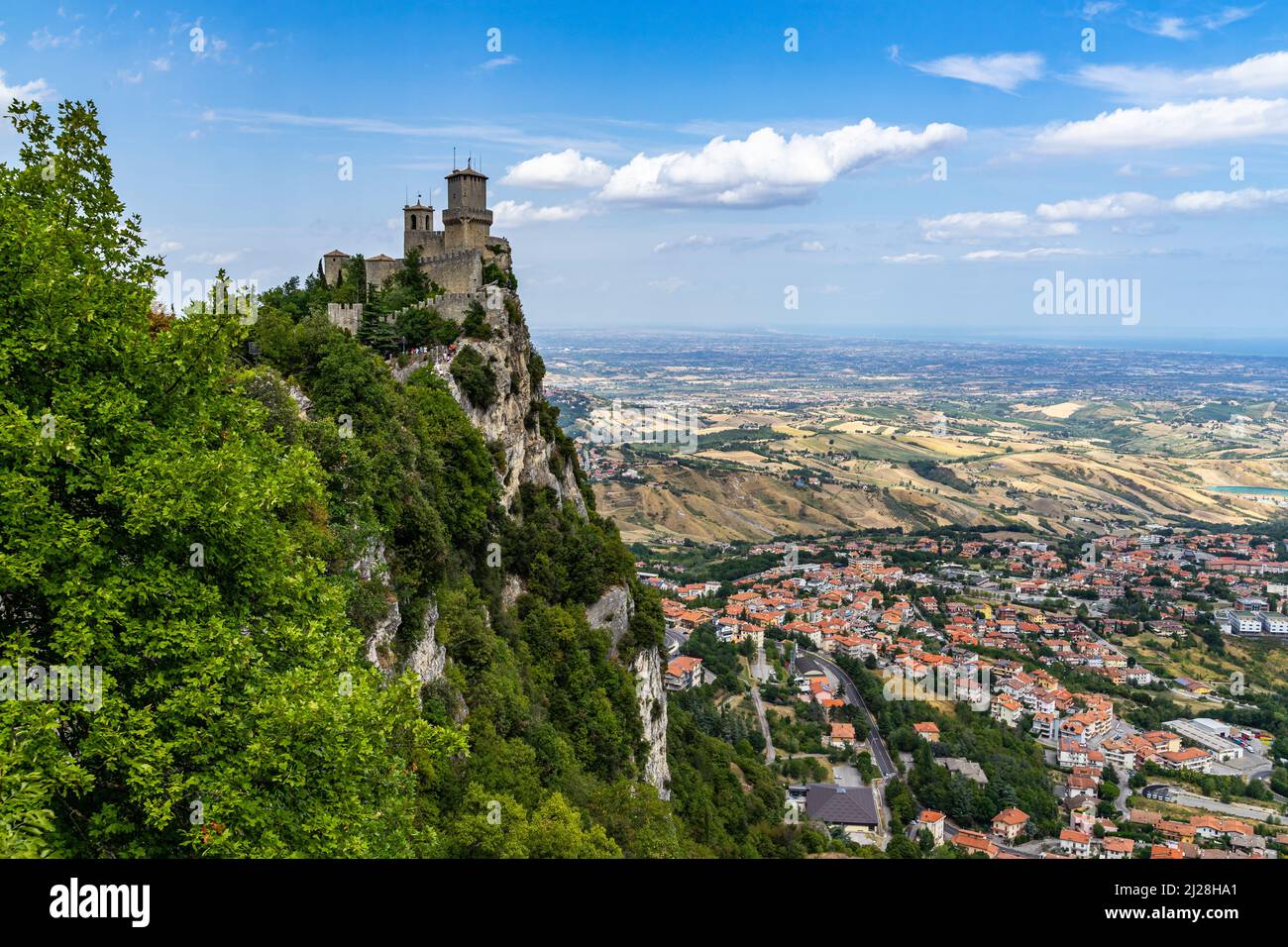 A scenic panoramic view of the landscapes and the Guaita tower at the ...