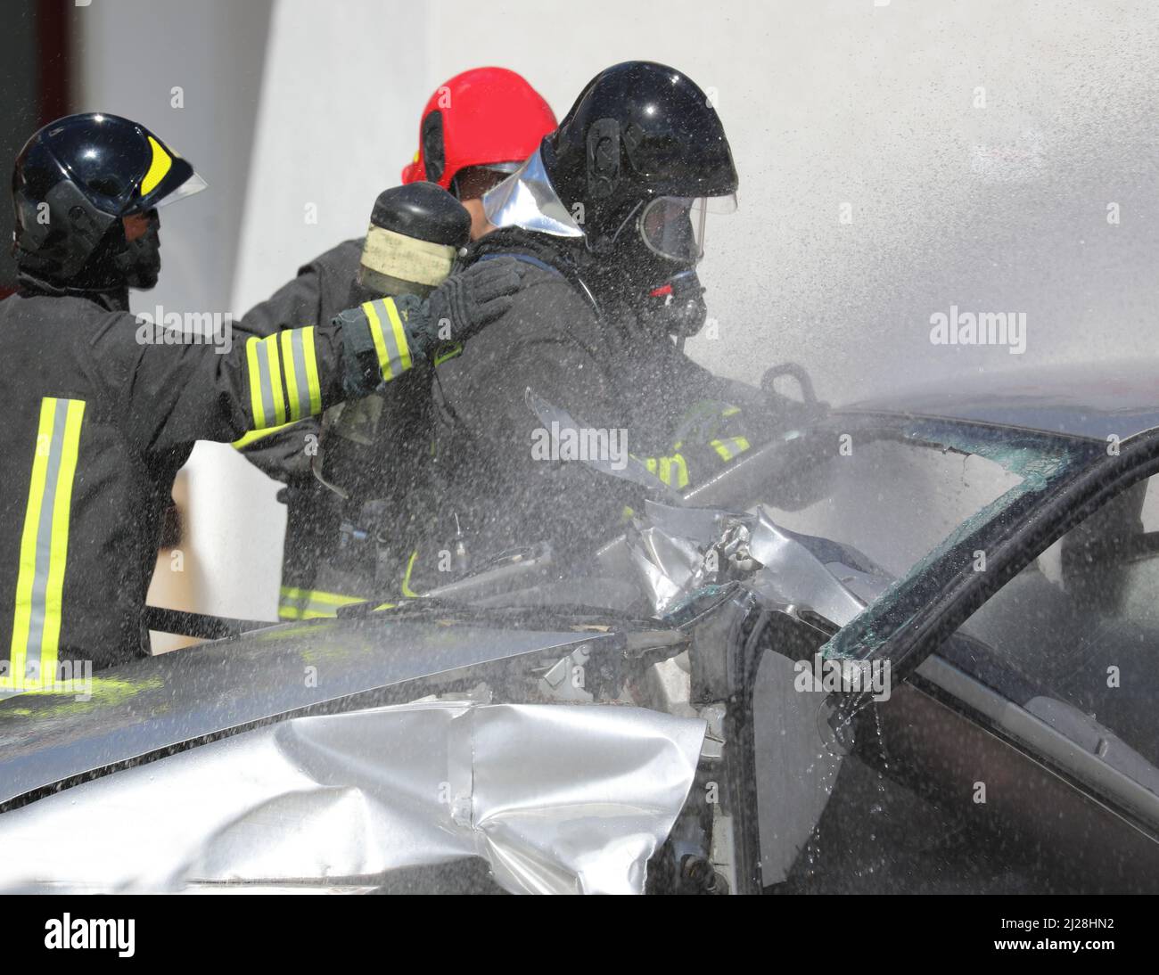 brave firefighters during the rescue operation after the road accident ...