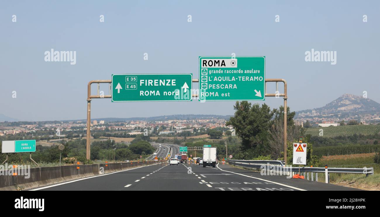 Highway in Italy with name of Italian Place like Rome Florence Stock ...