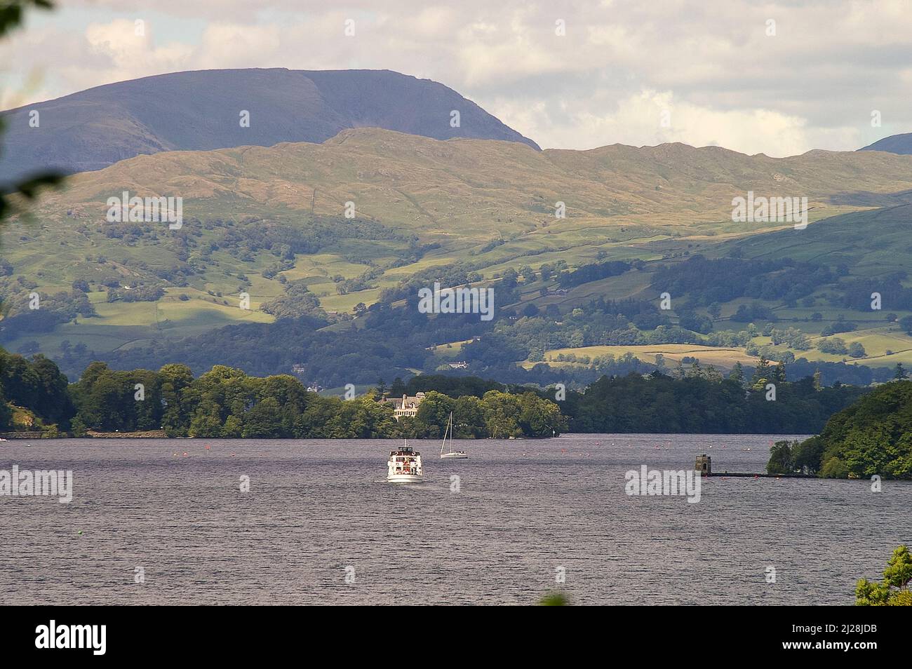 Landscape view of Windermere, a lake in the Lake District, with Storrs ...