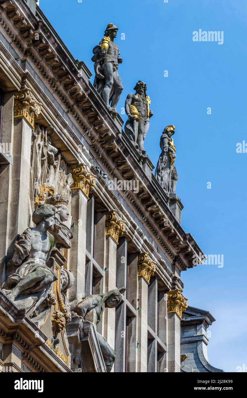 Architectural details on the facades of the Grand Place in Brussels ...