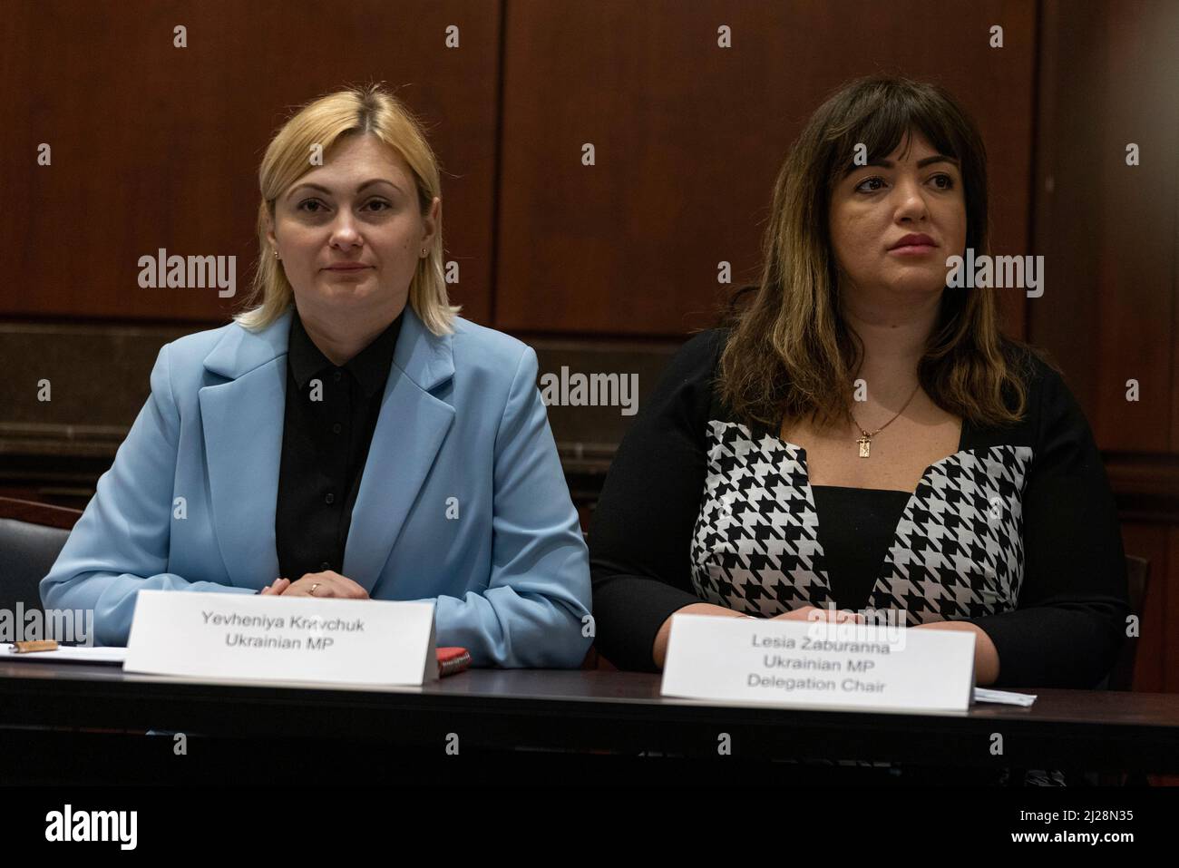 Ukrainian Parliament Member Yevheniya Kravchuk and Delegation Chair ...