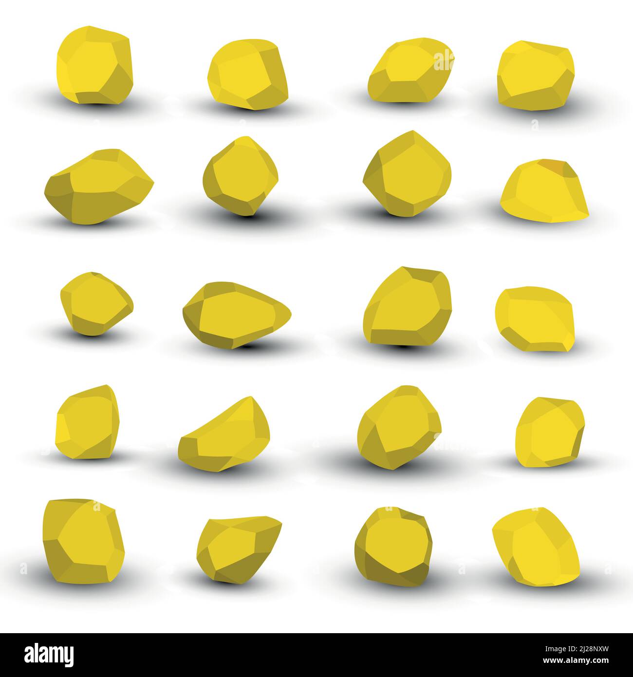 Cartoon stones. Rock stone isometric set. Yellow boulders, natural ...