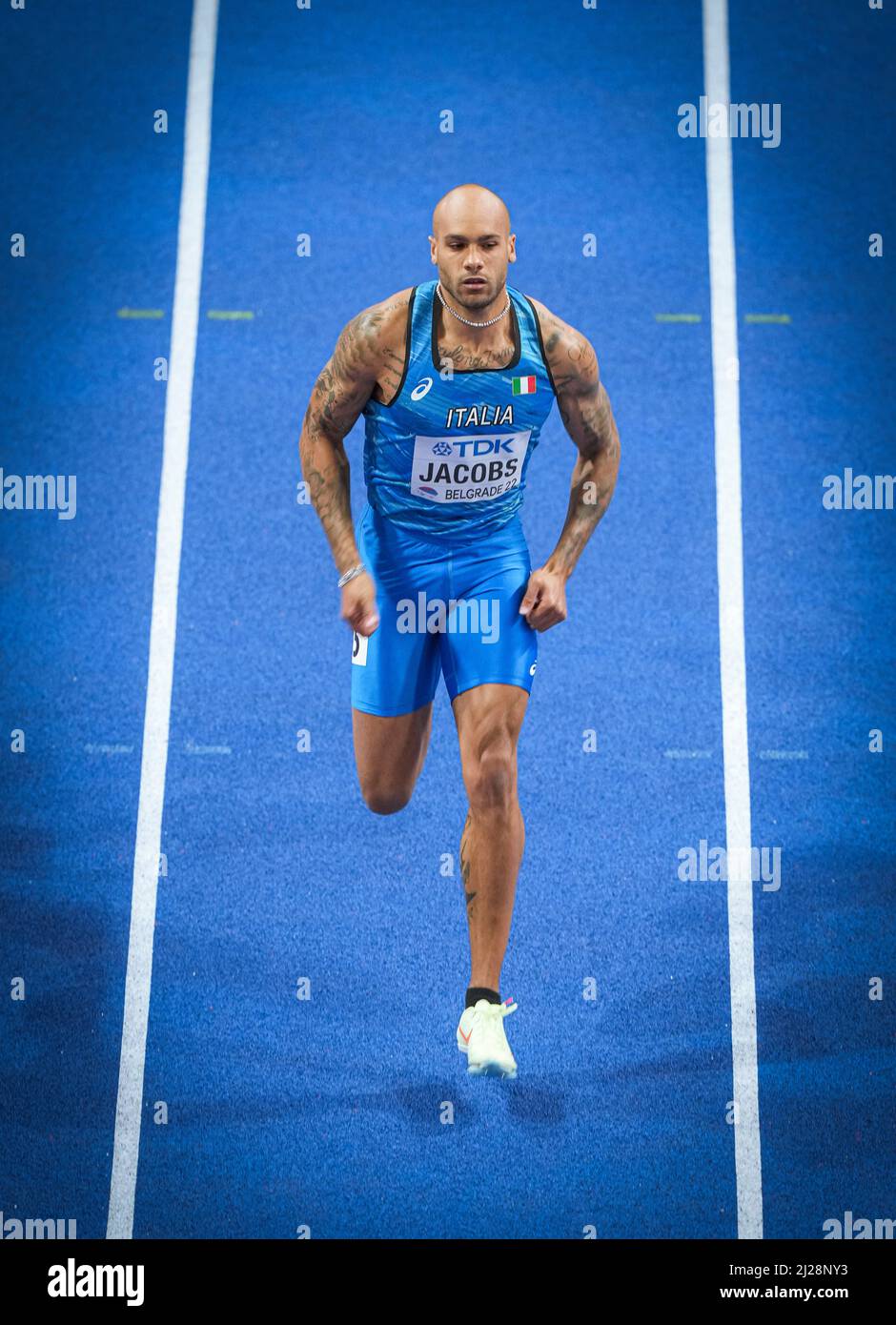 Marcell Jacobs participating in the 2022 Belgrade Indoor World ...