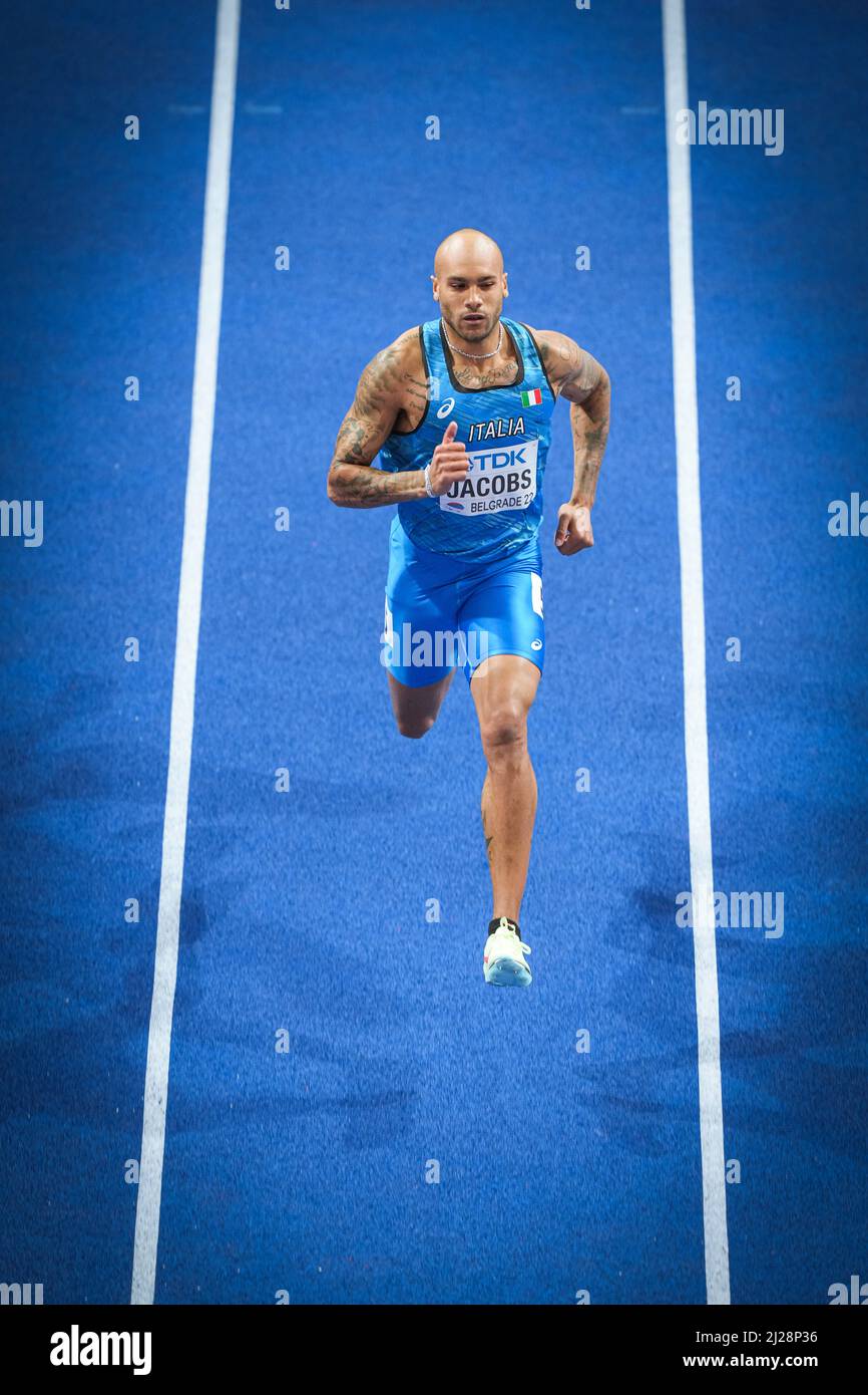 Marcell Jacobs participating in the 2022 Belgrade Indoor World ...