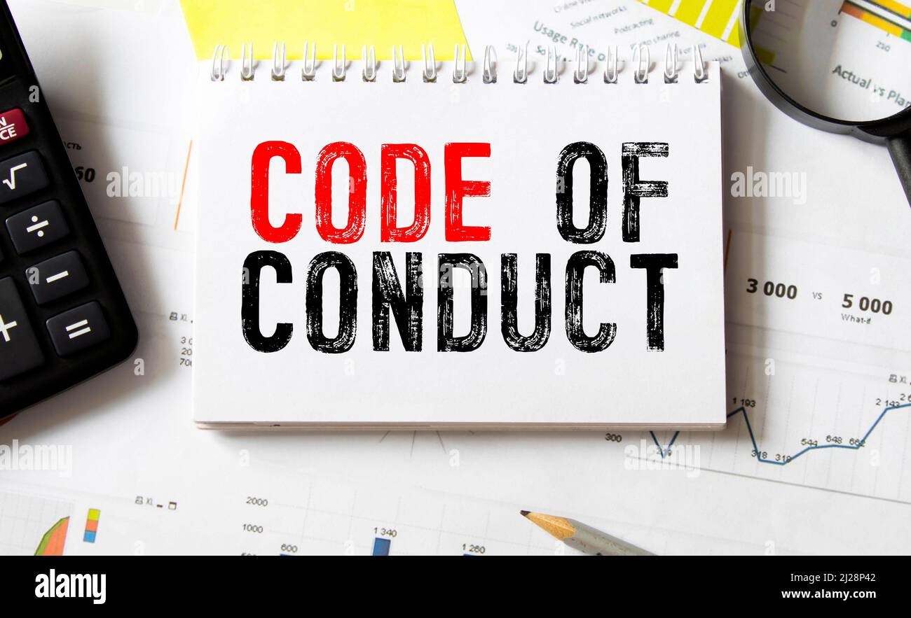 Code of Conduct Text written on notebook page, red pencil on the right ...