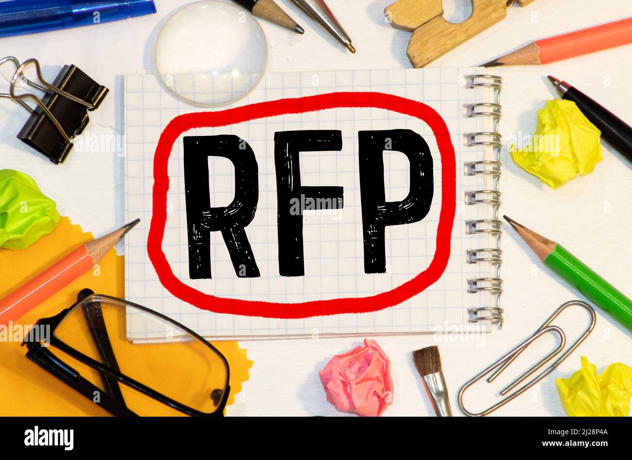 RFP Request For Proposal - handwriting on paper with cup of coffee and ...