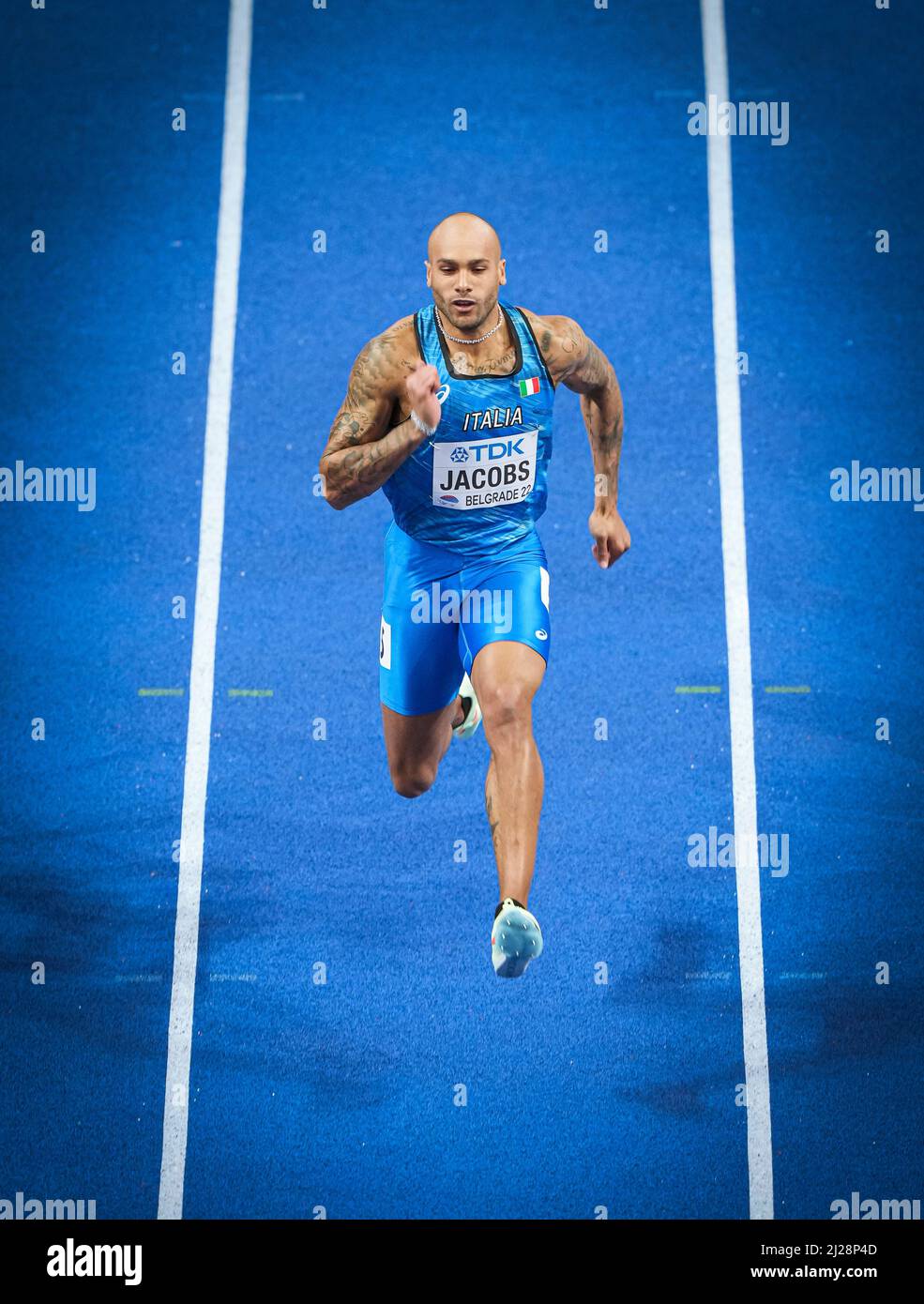 Marcell Jacobs participating in the 2022 Belgrade Indoor World ...