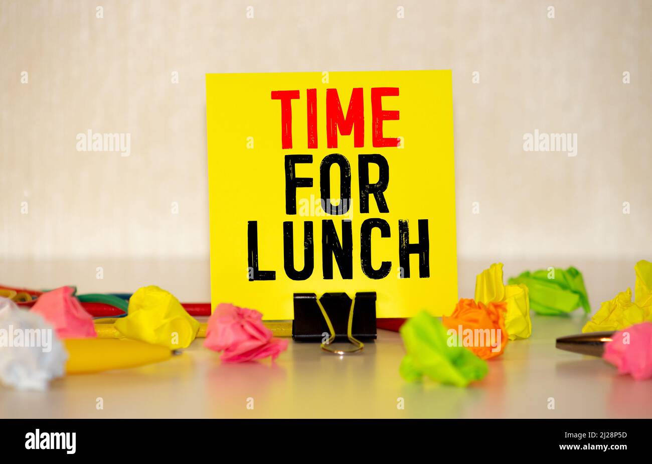 white paper with text Time For Lunch on a clothespin on yellow and ...