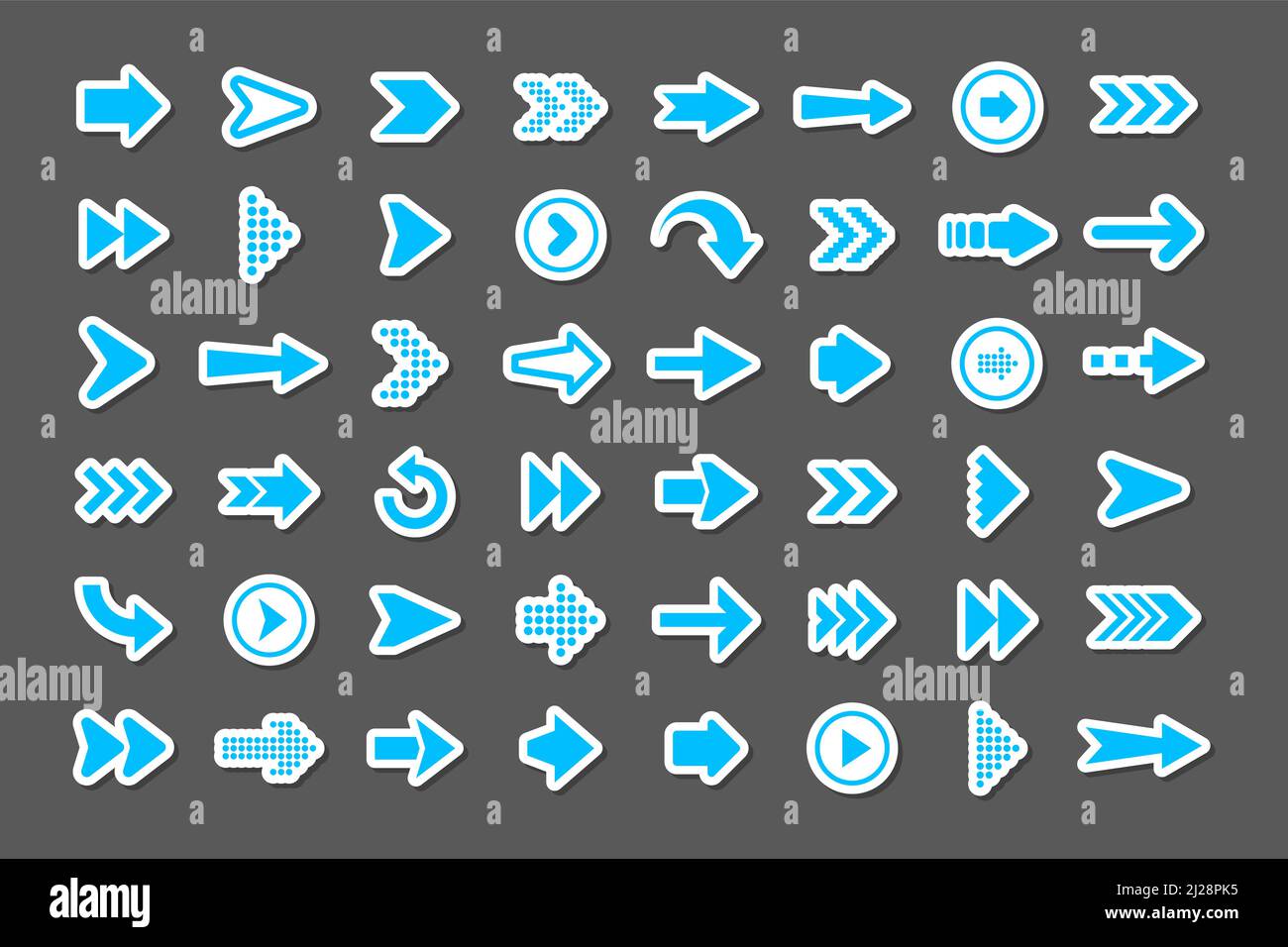 Colorful arrow stickers set. Blue cursor icons, pointers collection ...