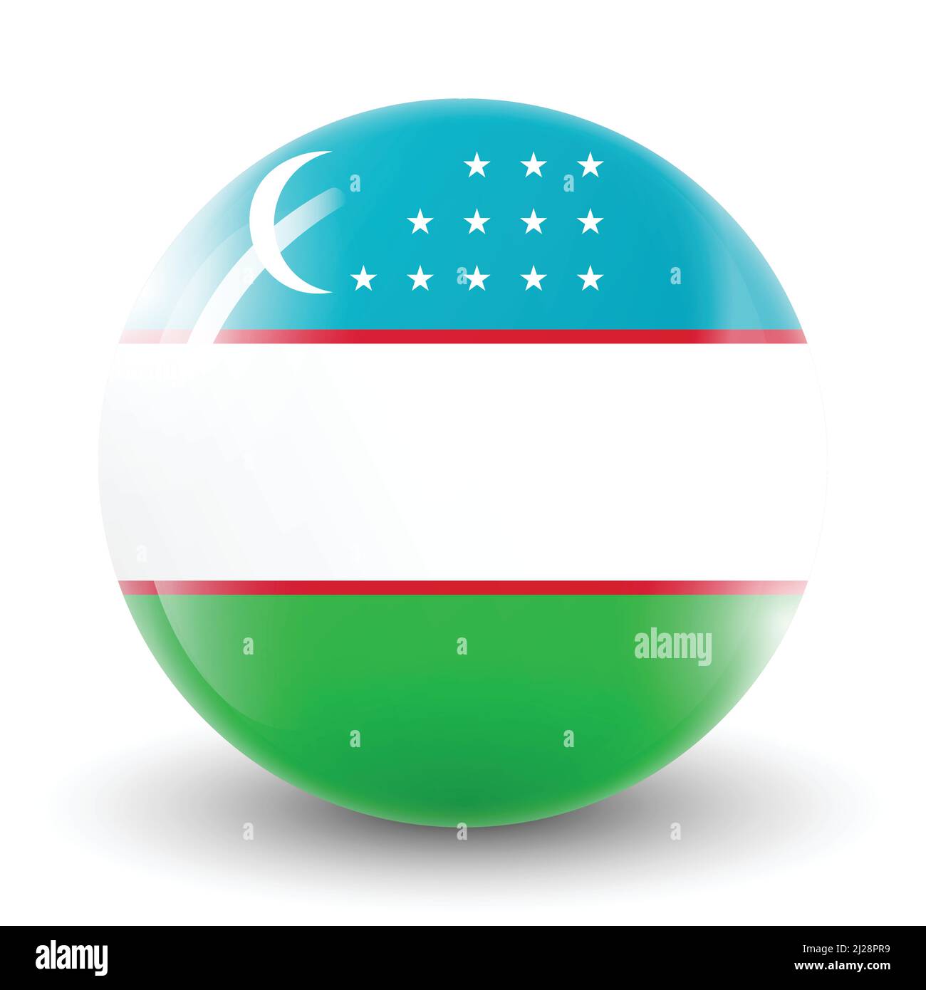 Round icon with flag of Uzbekistan. Glass light ball, sticker, sphere ...