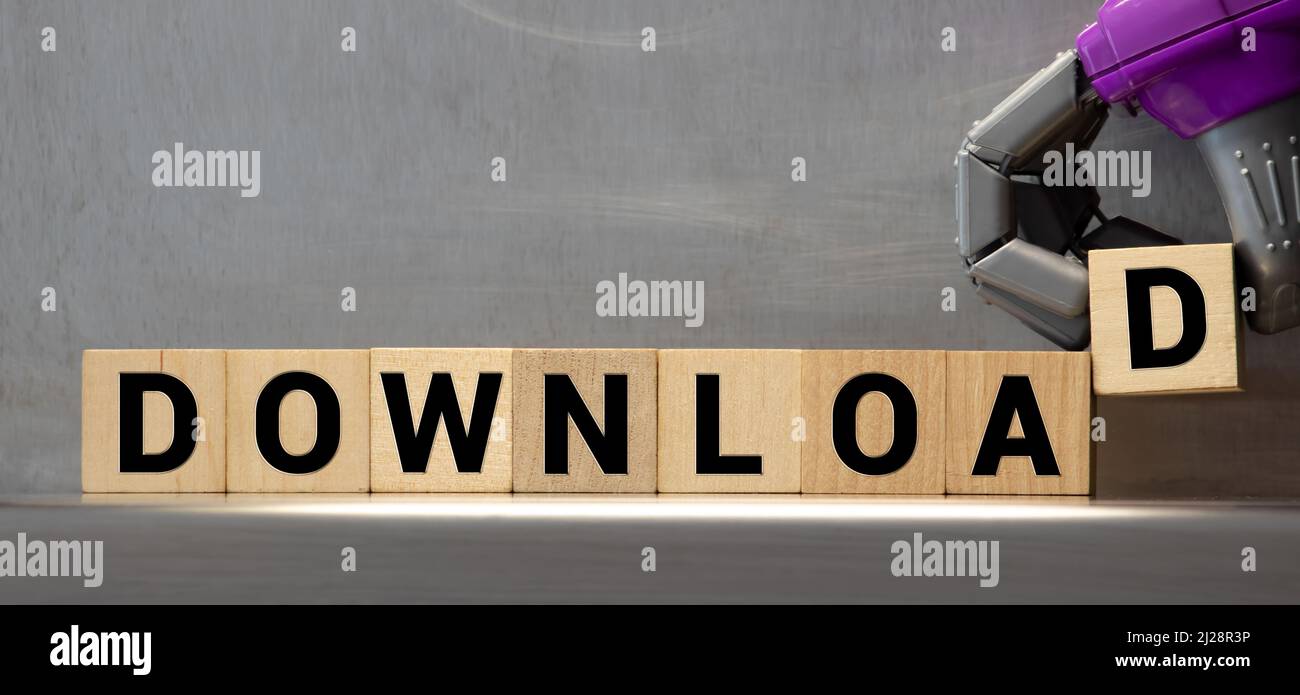 DOWNLOAD word written on wood block, concept Stock Photo - Alamy