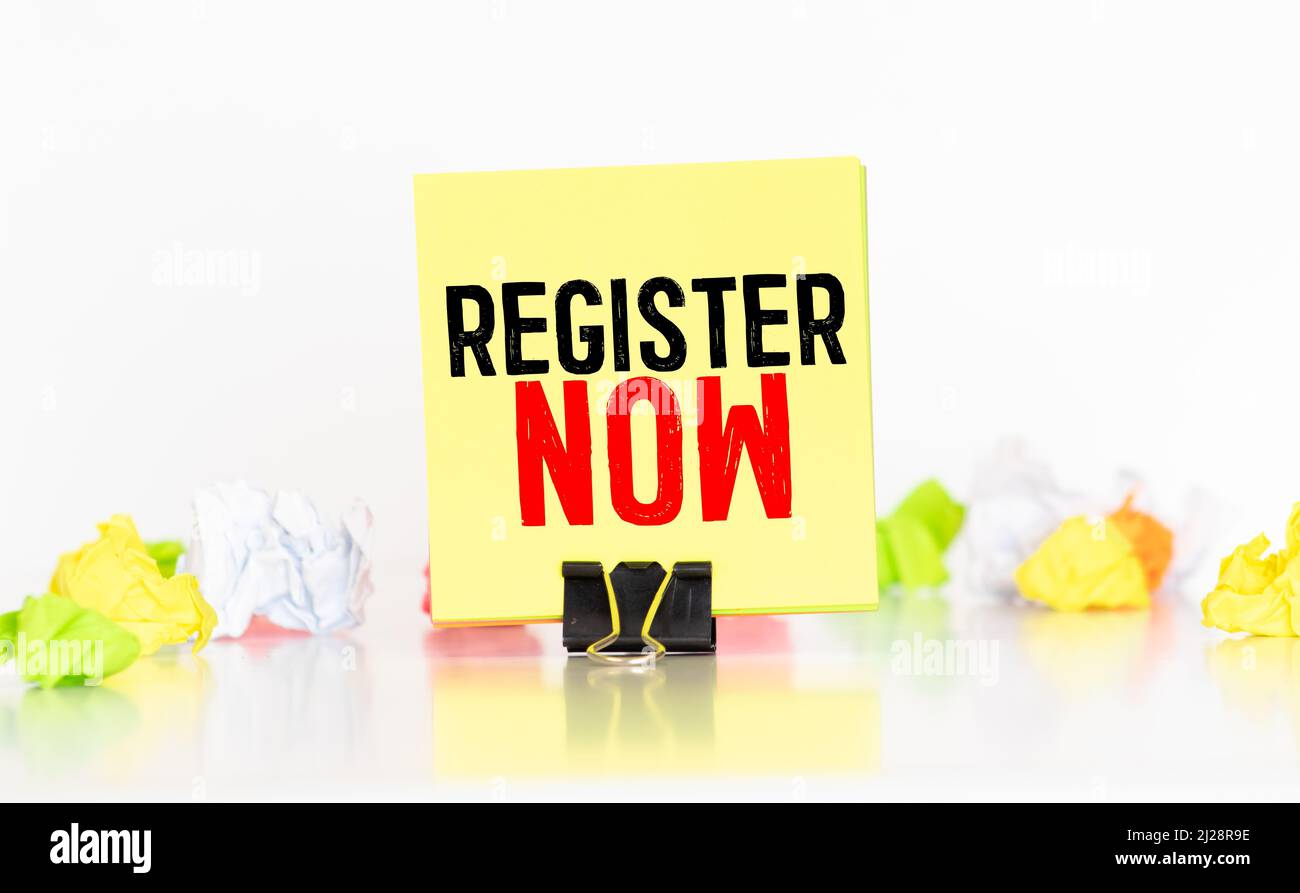Memo with register now. Memo with register now on white keyboard Stock ...