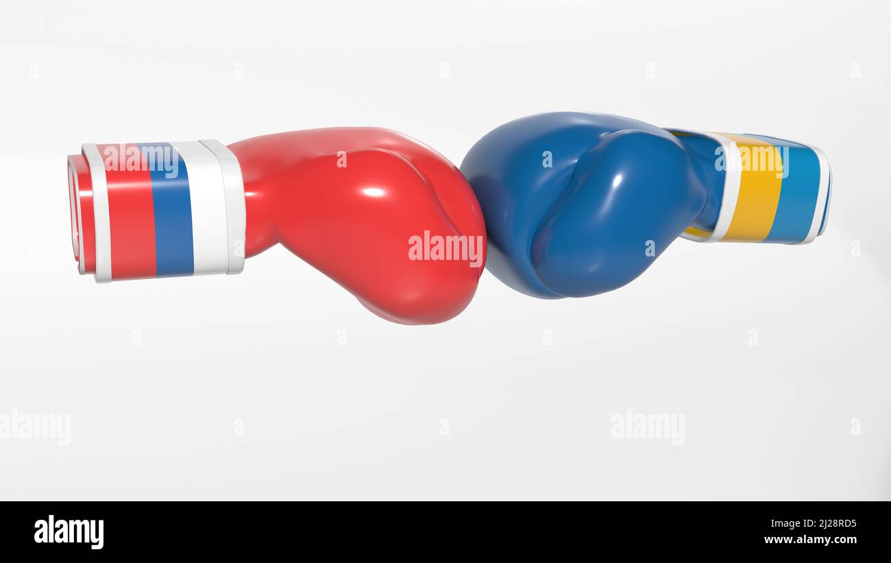3D rendering - two boxing gloves painted in the colors of the flags of ...