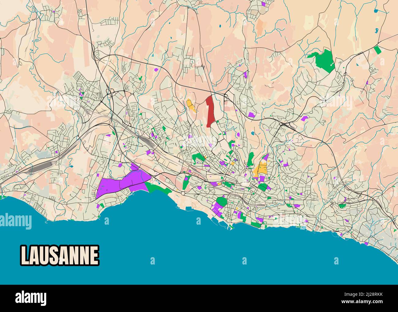 Vector poster editable city map Lausanne, Switzerland Data From ...