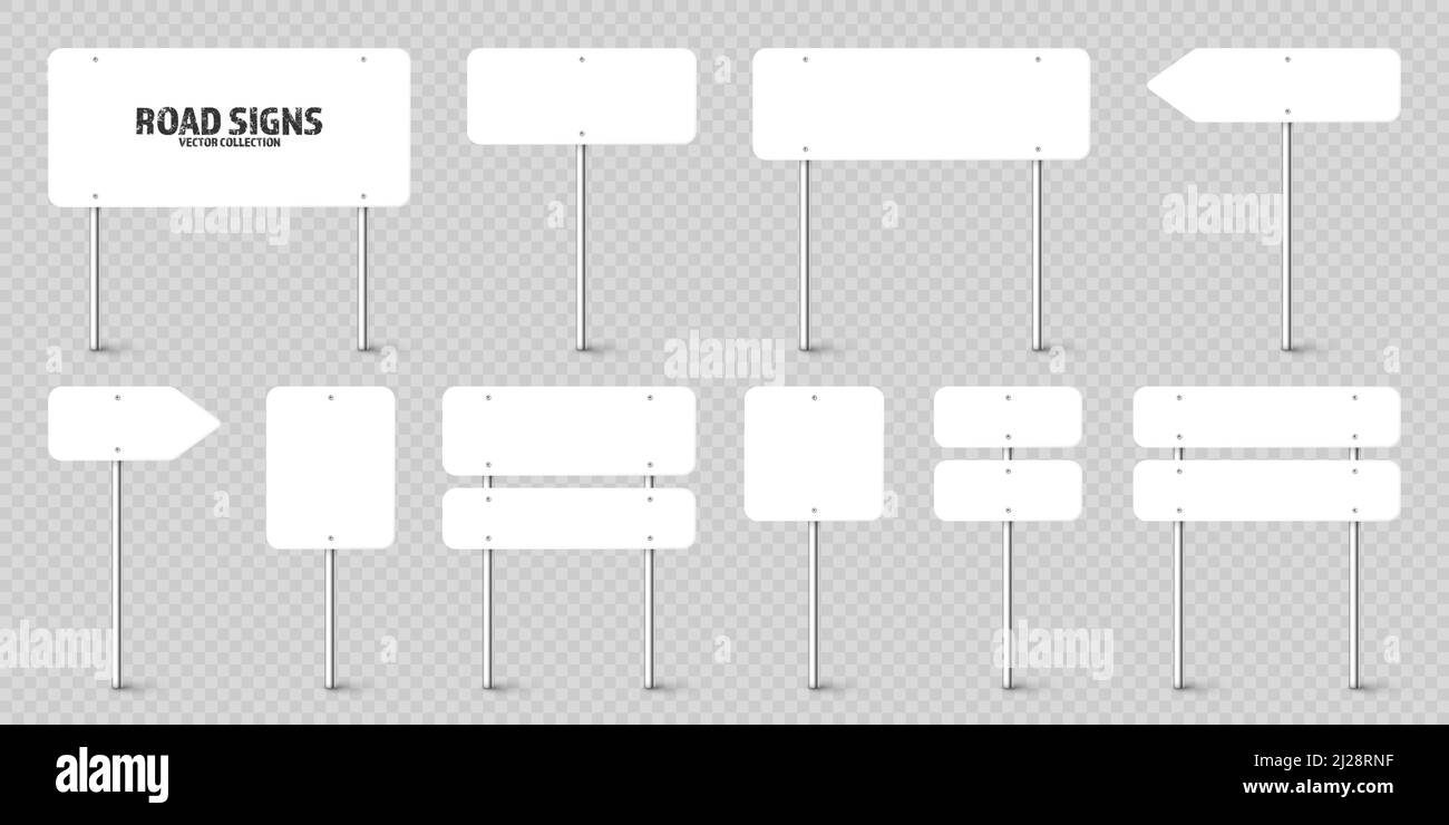 Various road, traffic signs. Highway signboard on a chrome metal pole ...