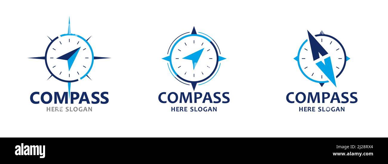 Set creative blue Compass sign or Navigation logo. Concept Design ...