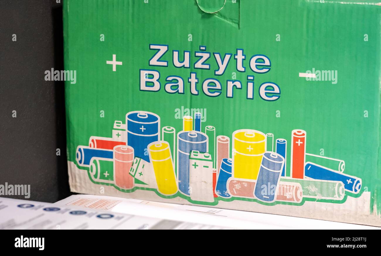 Box for used batteries, recycling old batteries, safe disposal concept ...