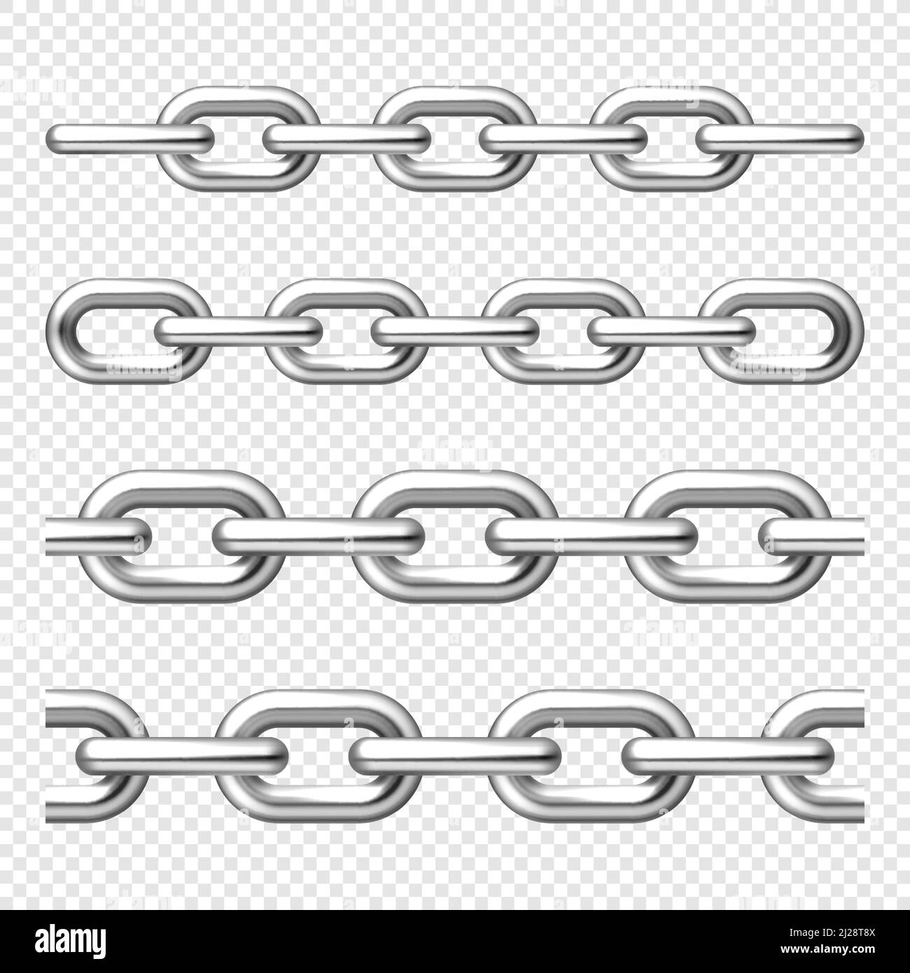 Realistic metal chain with silver links on checkered background. Vector ...