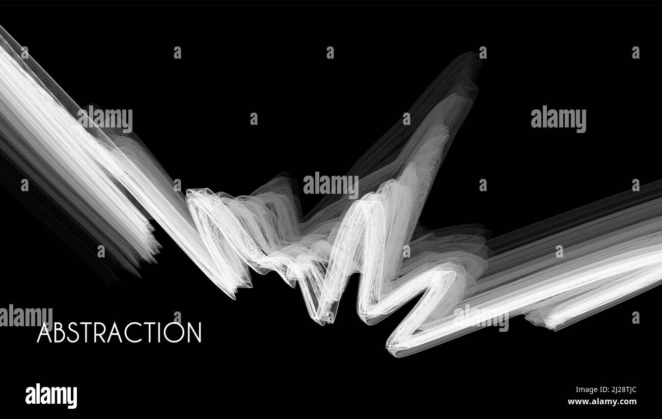 White billowy abstraction on black background. BW vector graphics with ...
