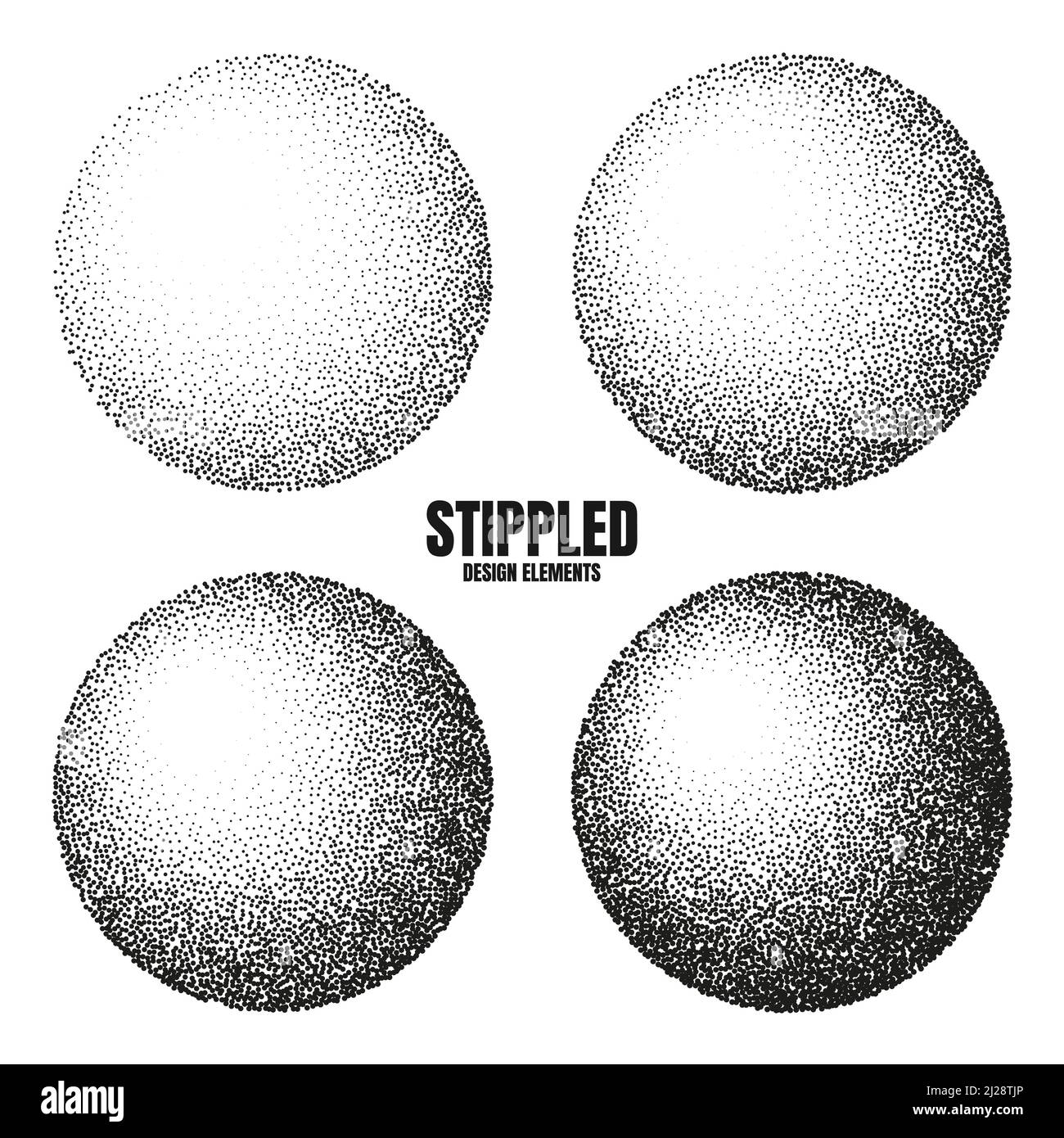 Round shaped dotted objects, stipple elements. Fading gradient ...