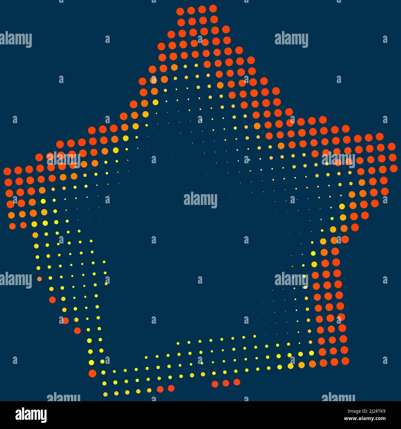 Abstract orange and yellow halftone star on dark blue background. Pop ...