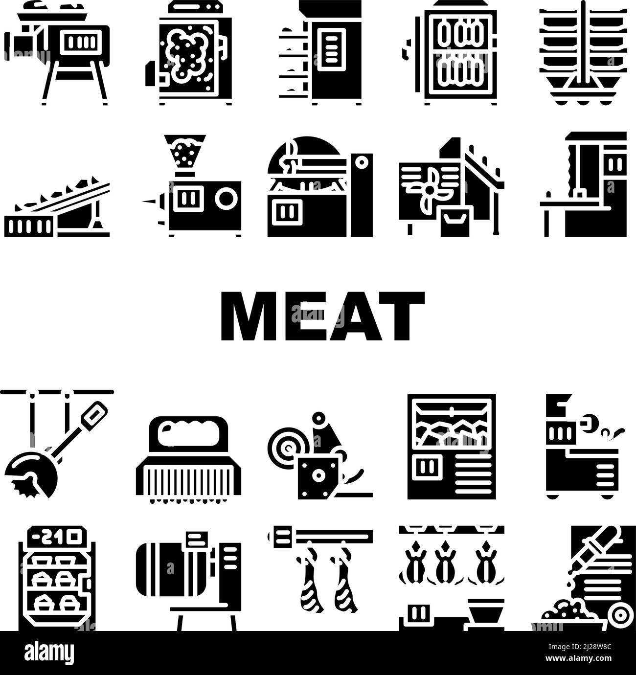Meat Factory Production Equipment Icons Set Vector Stock Vector Image ...