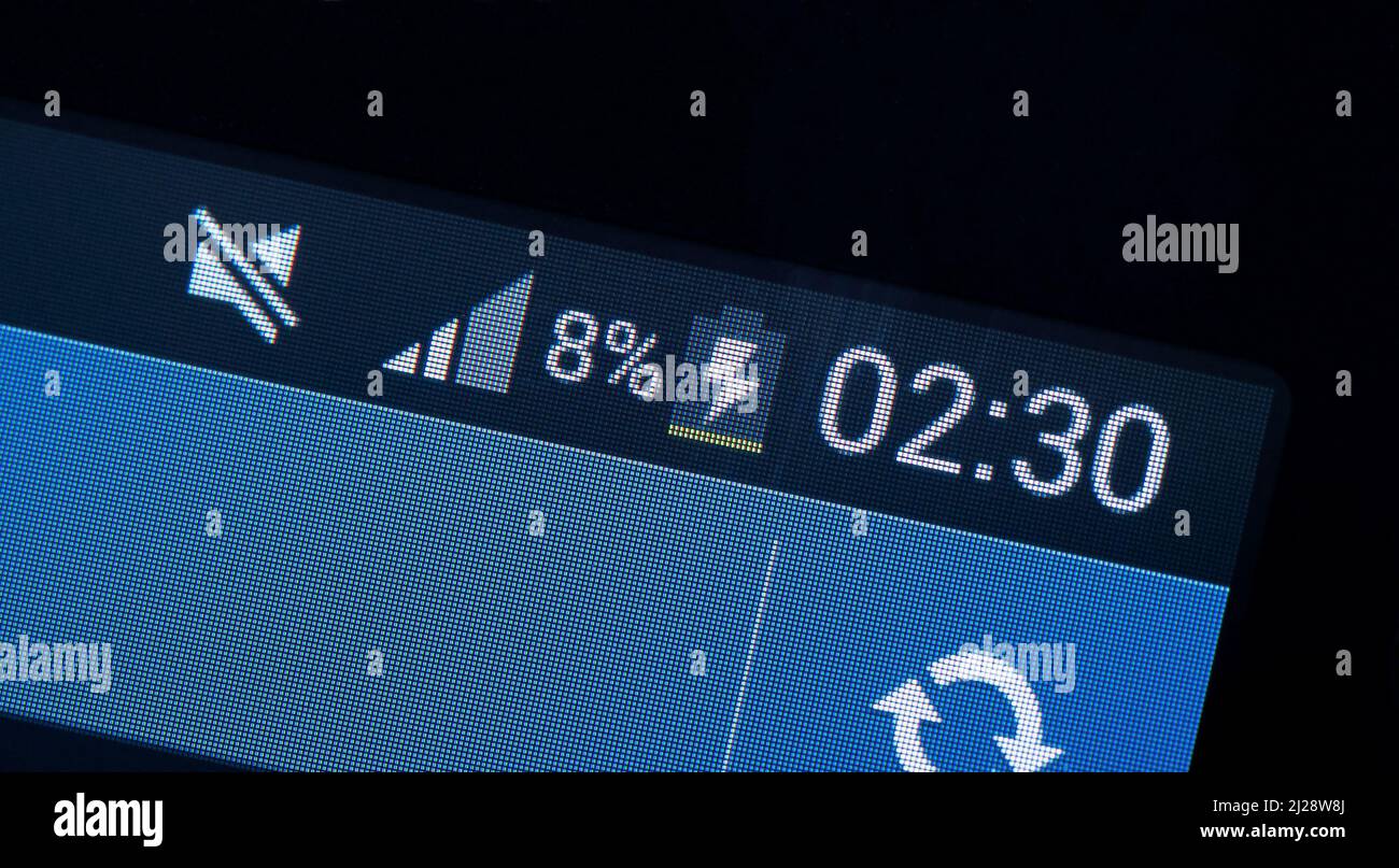 Smartphone almost empty battery charging indicator, low battery level ...