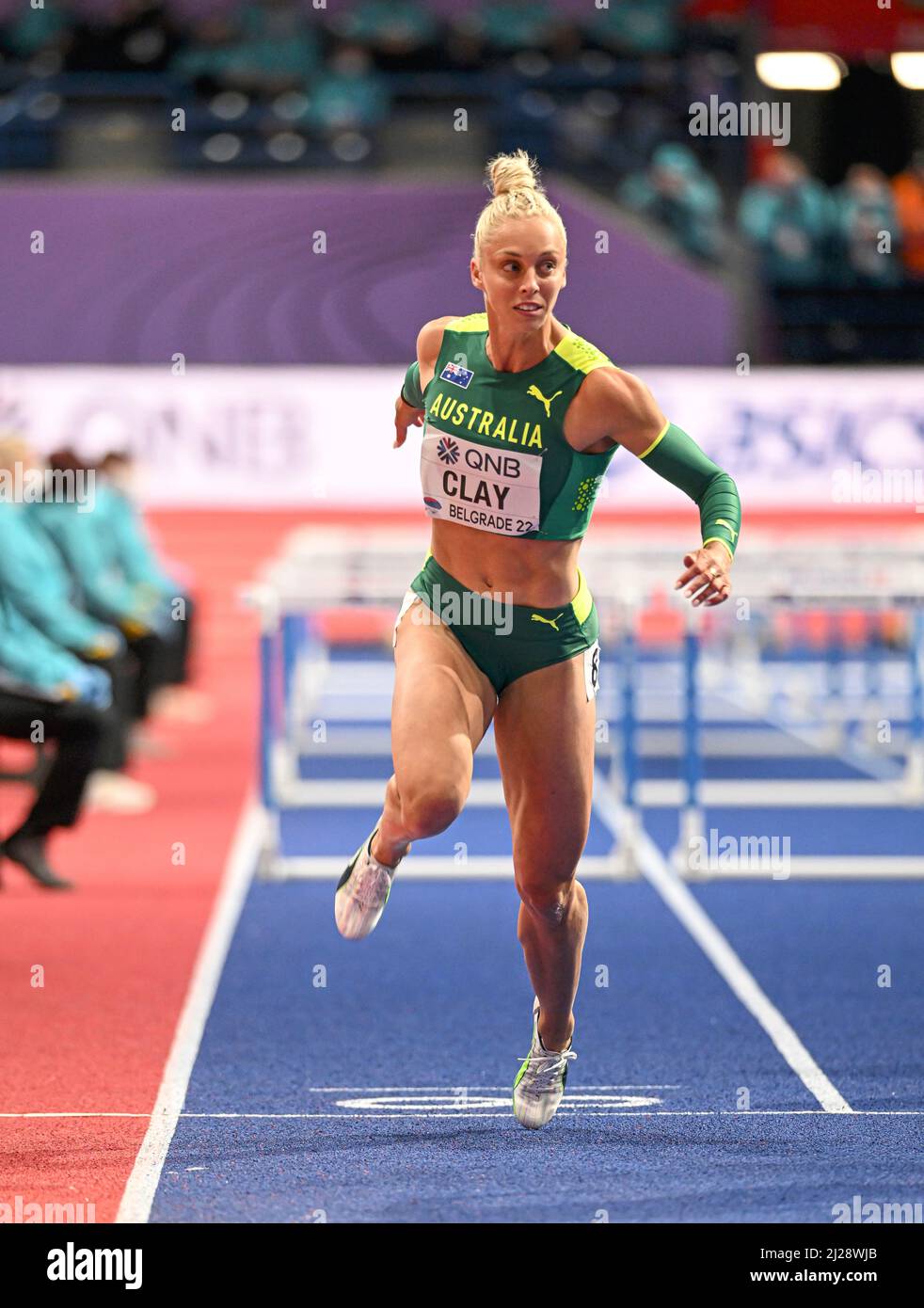 Liz Clay participating in the Belgrade 2022 World Indoor Championships ...