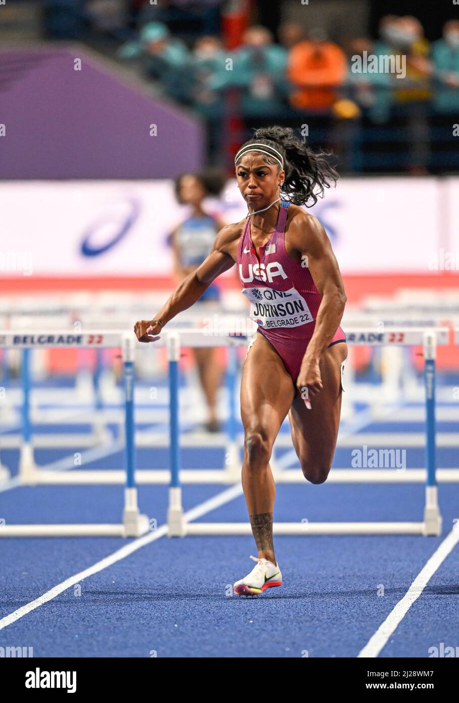 Alaysha Johnson participating in the Belgrade 2022 World Indoor ...