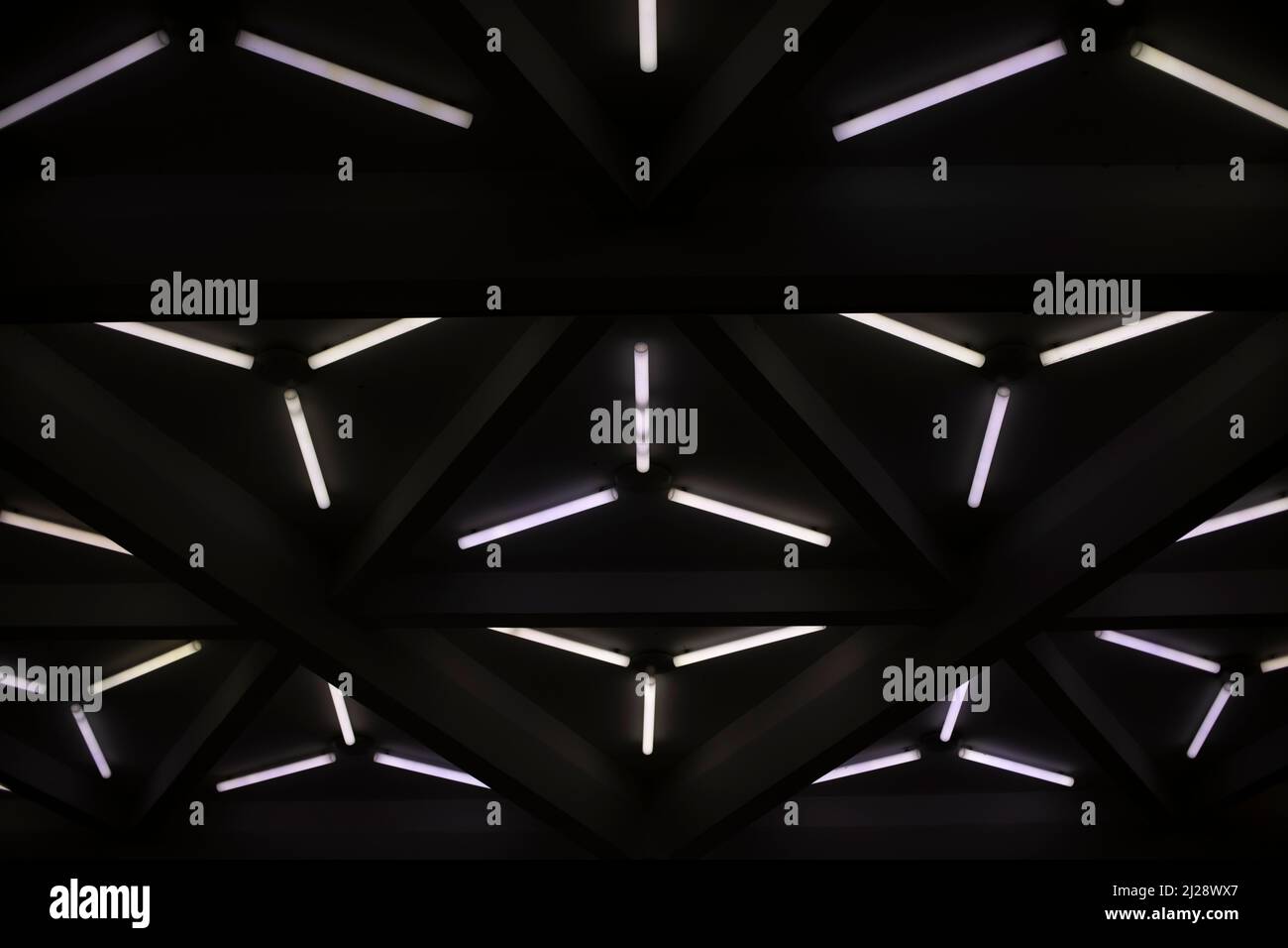 Lots of fluorescent lights on ceiling. Architecture details. Light ...