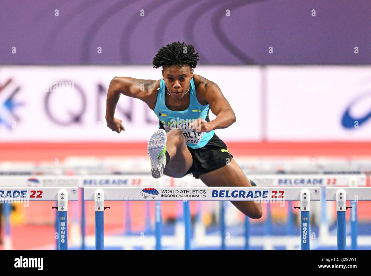 Devynne Charlton participating in the Belgrade 2022 World Indoor Championships in the 60m ...