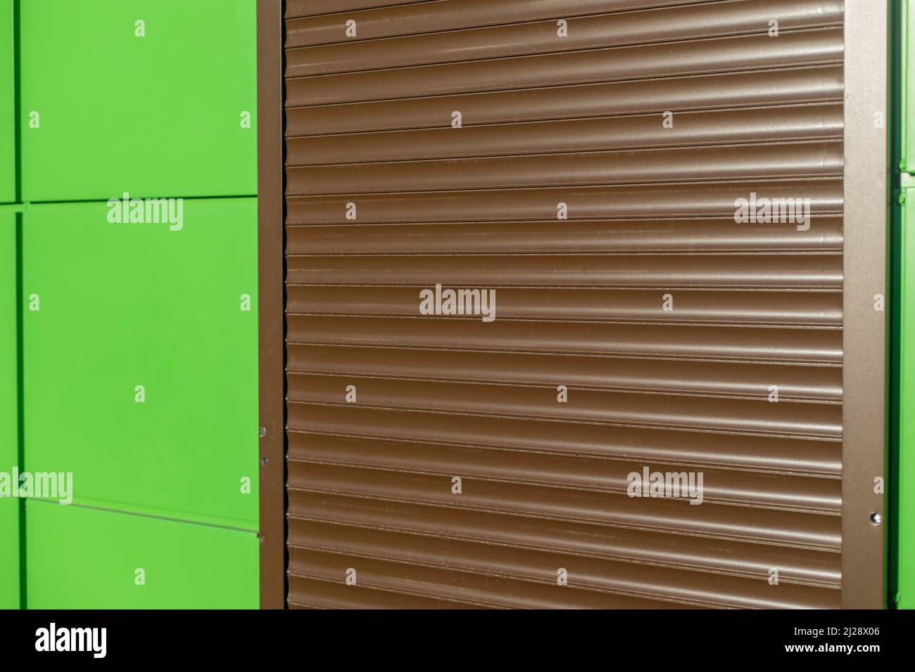 Protective door. Entrance to building. Door lock. Facade of building ...