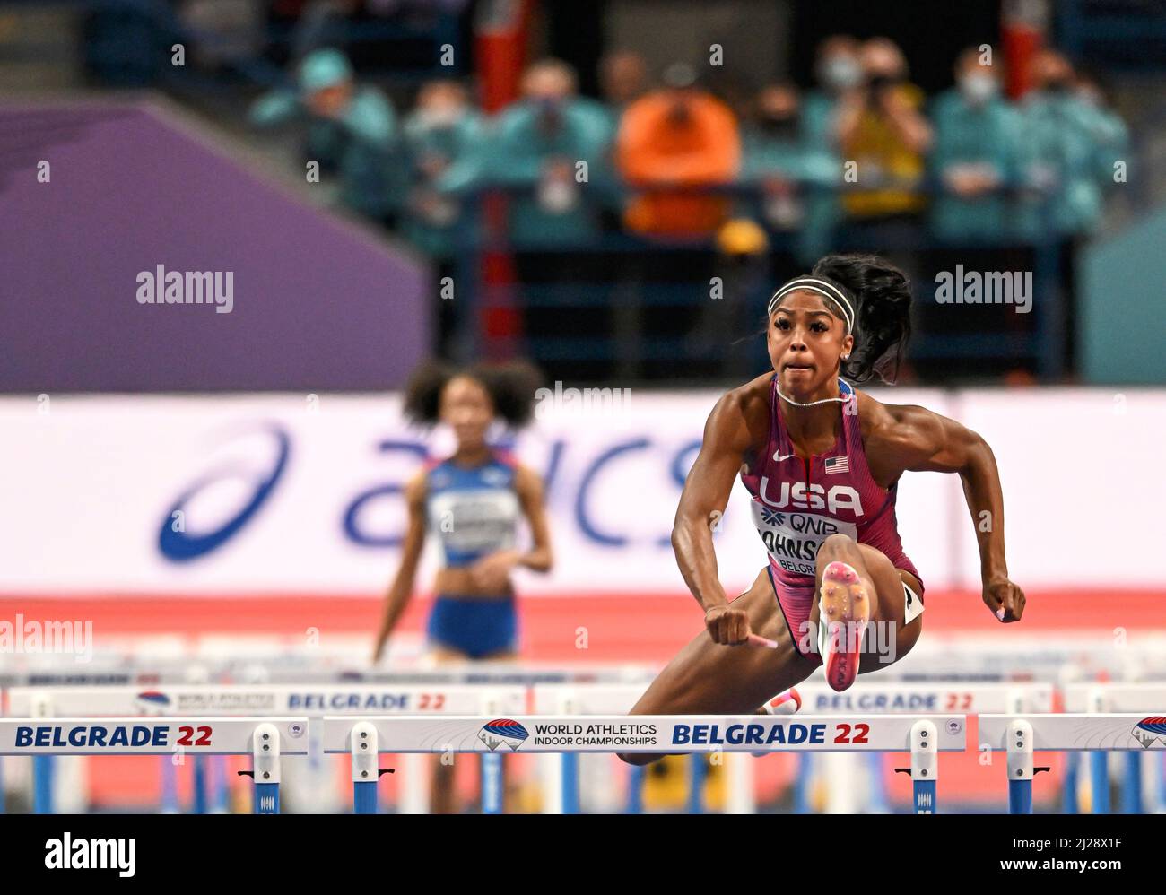 Alaysha Johnson participating in the Belgrade 2022 World Indoor ...