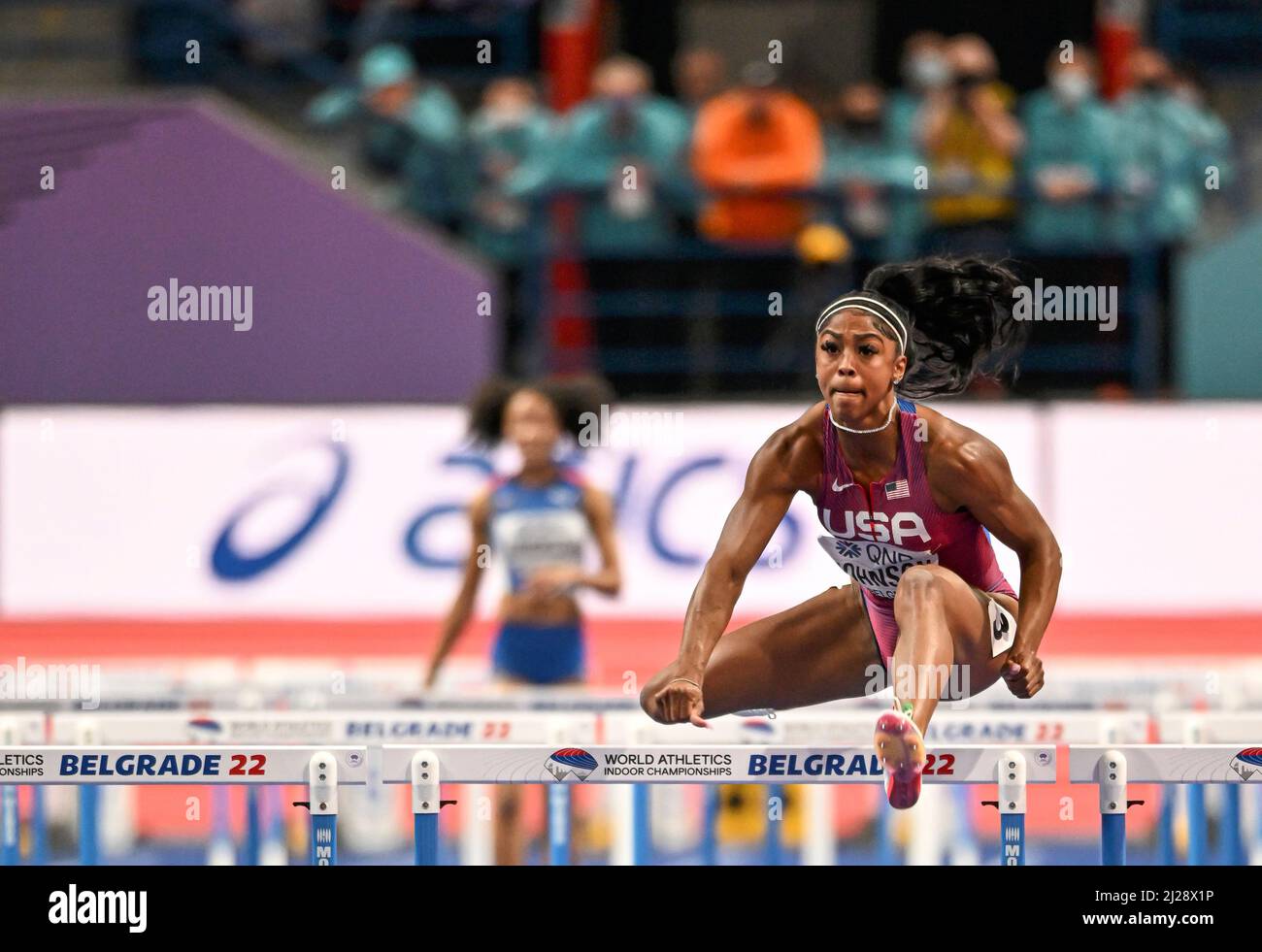 Alaysha Johnson participating in the Belgrade 2022 World Indoor ...