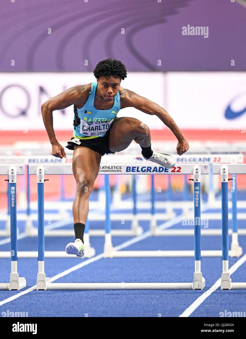 Devynne Charlton participating in the Belgrade 2022 World Indoor Championships in the 60m ...