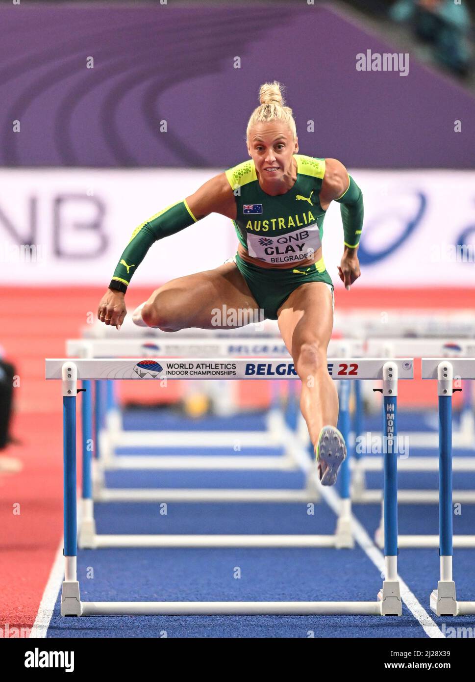 Liz Clay participating in the Belgrade 2022 World Indoor Championships ...