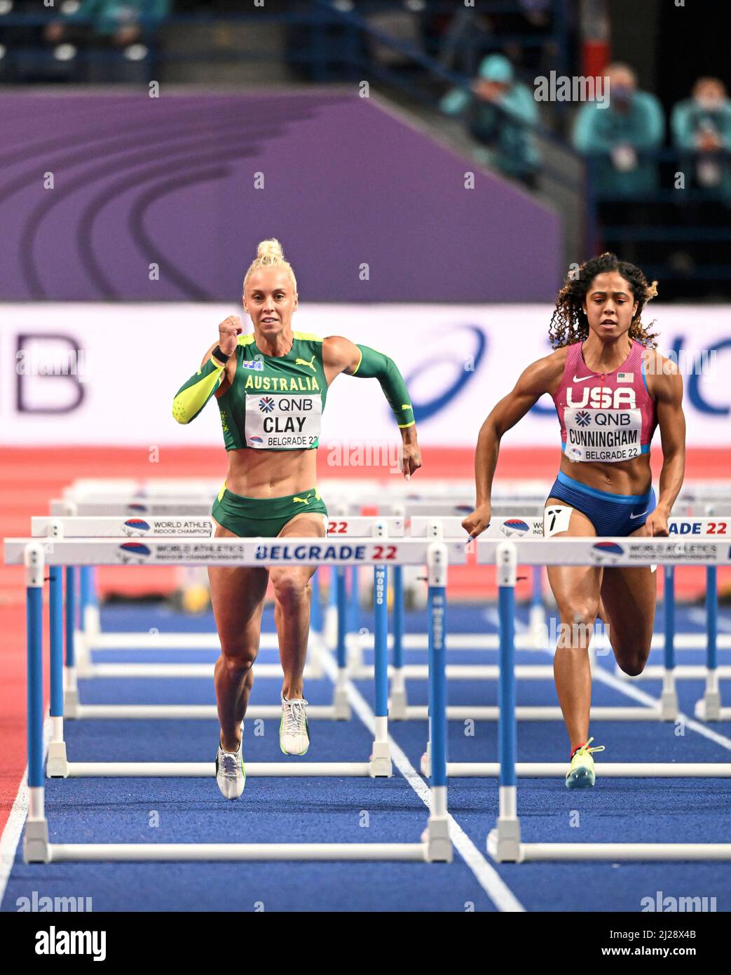 Liz Clay participating in the Belgrade 2022 World Indoor Championships ...