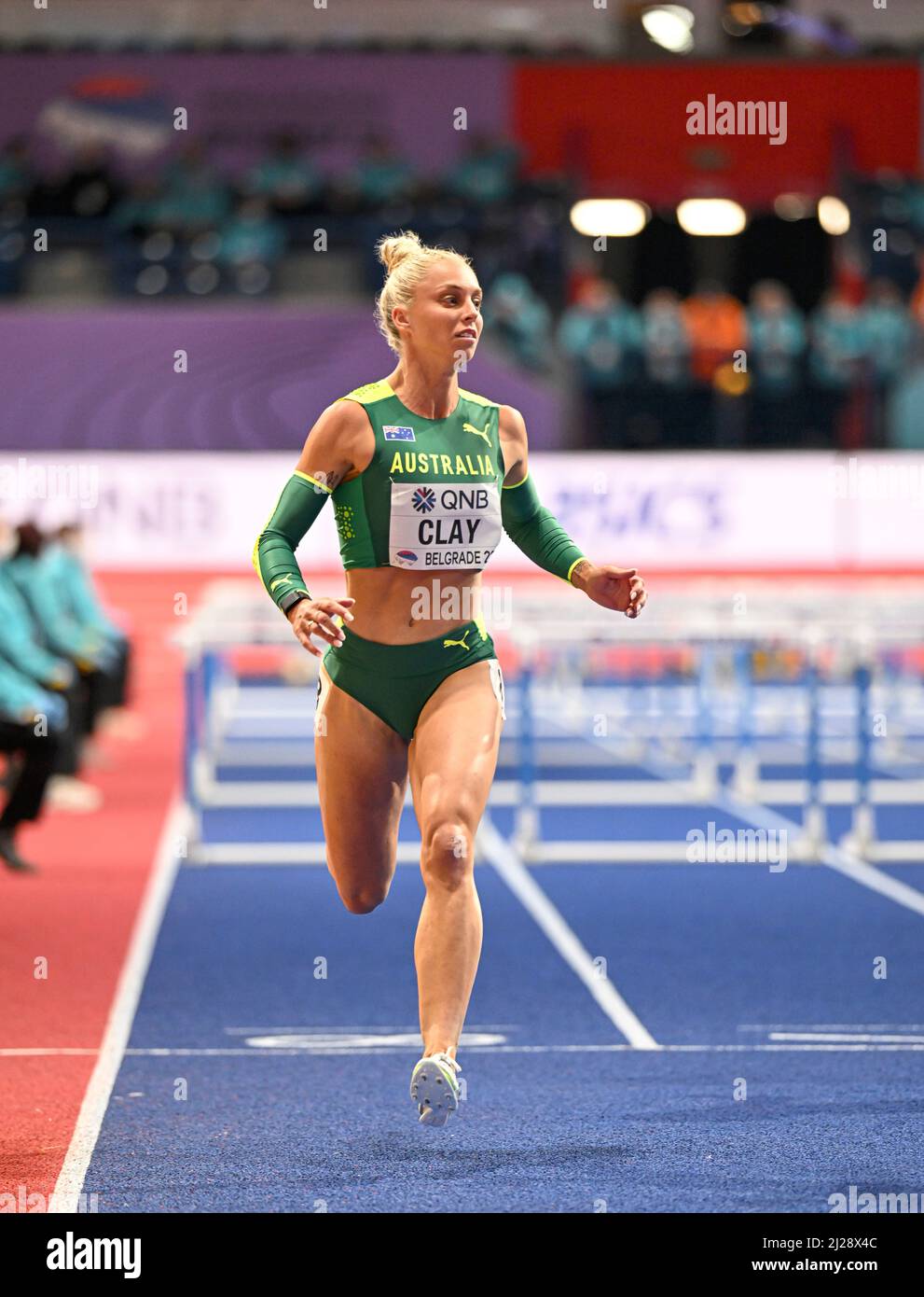 Liz Clay participating in the Belgrade 2022 World Indoor Championships ...
