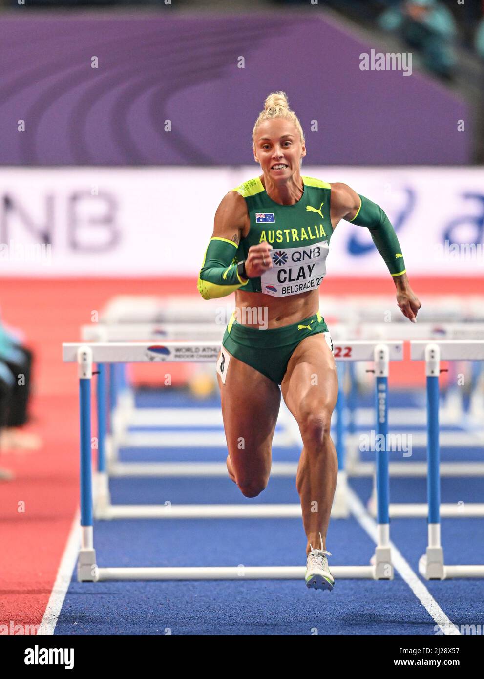 Liz Clay participating in the Belgrade 2022 World Indoor Championships ...