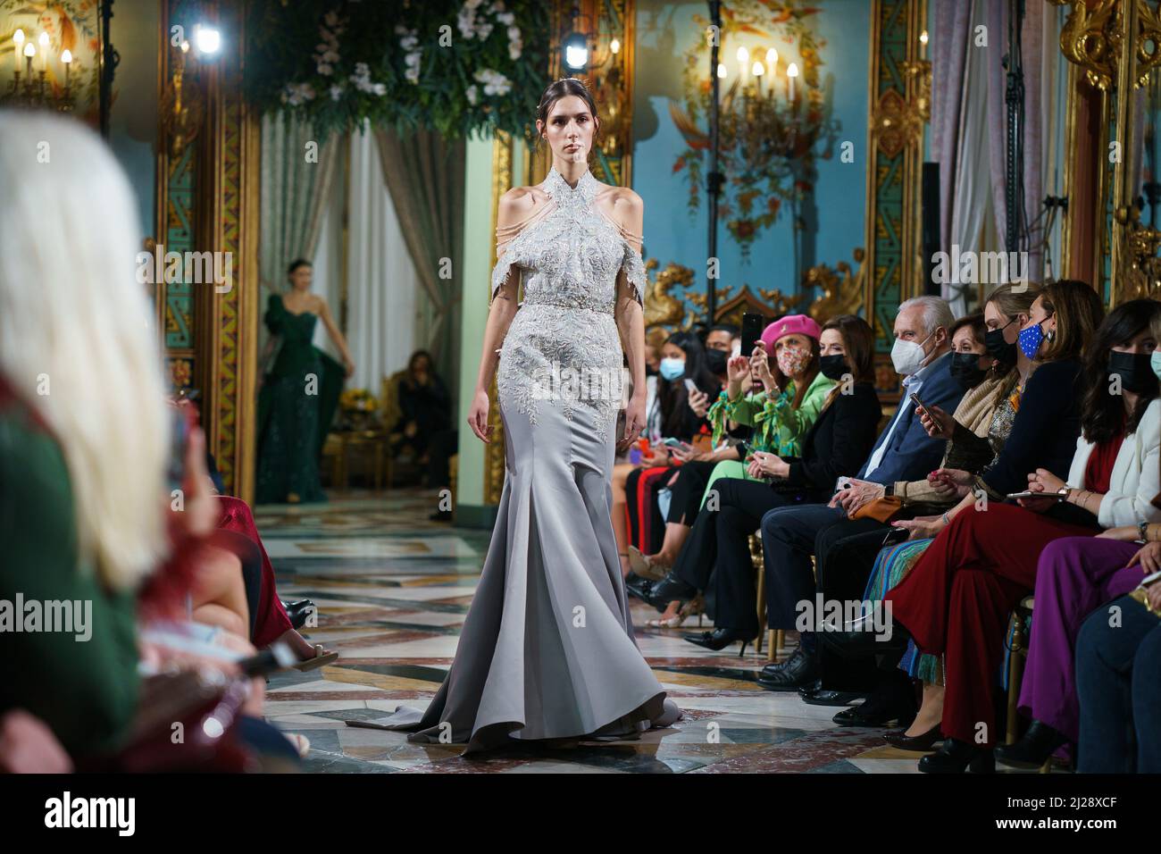 A model showcases Diazar design during the Atelier Couture bridal ...