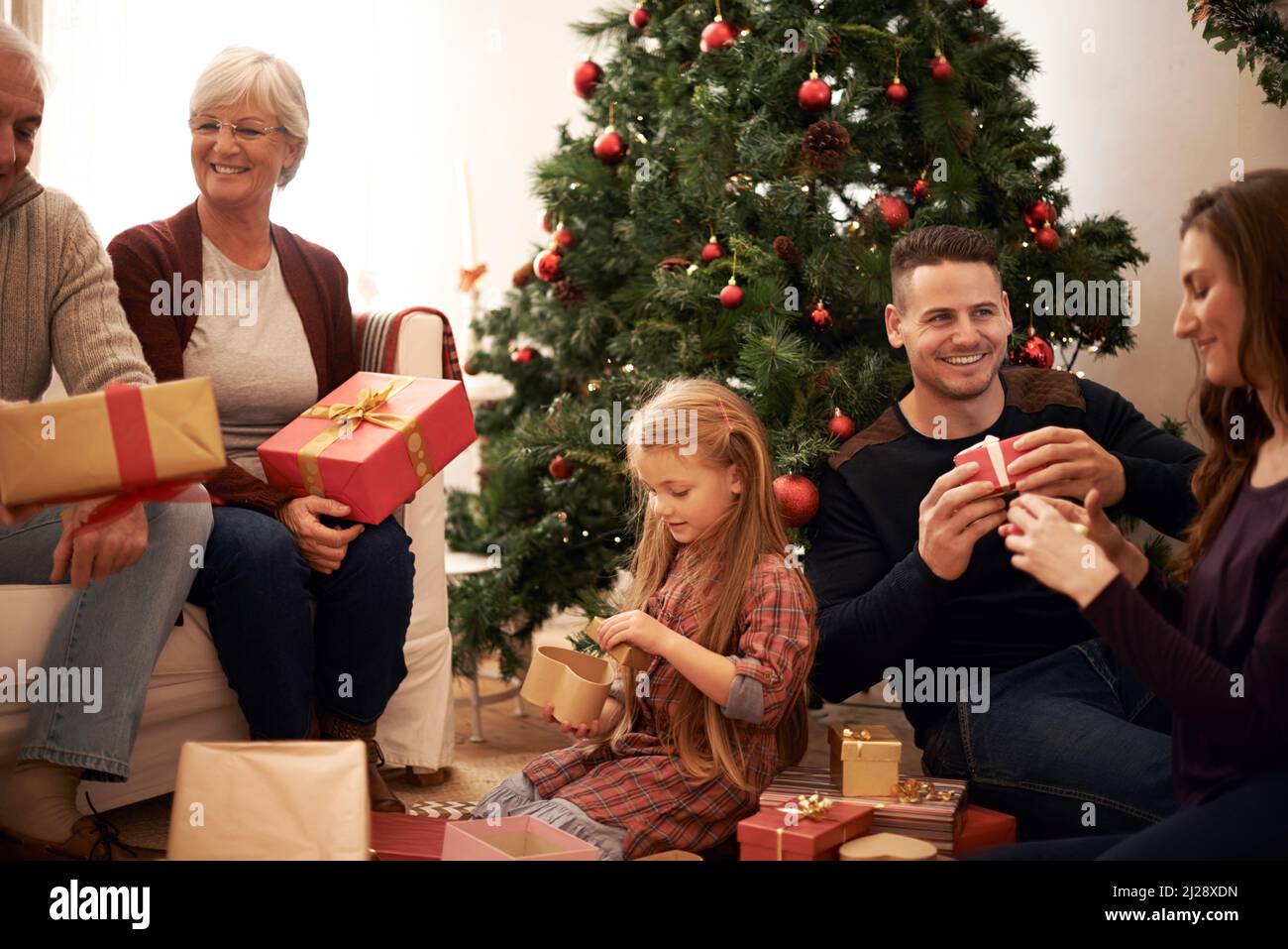 Christmas surrounded by family. Shot of a multi-generational family ...